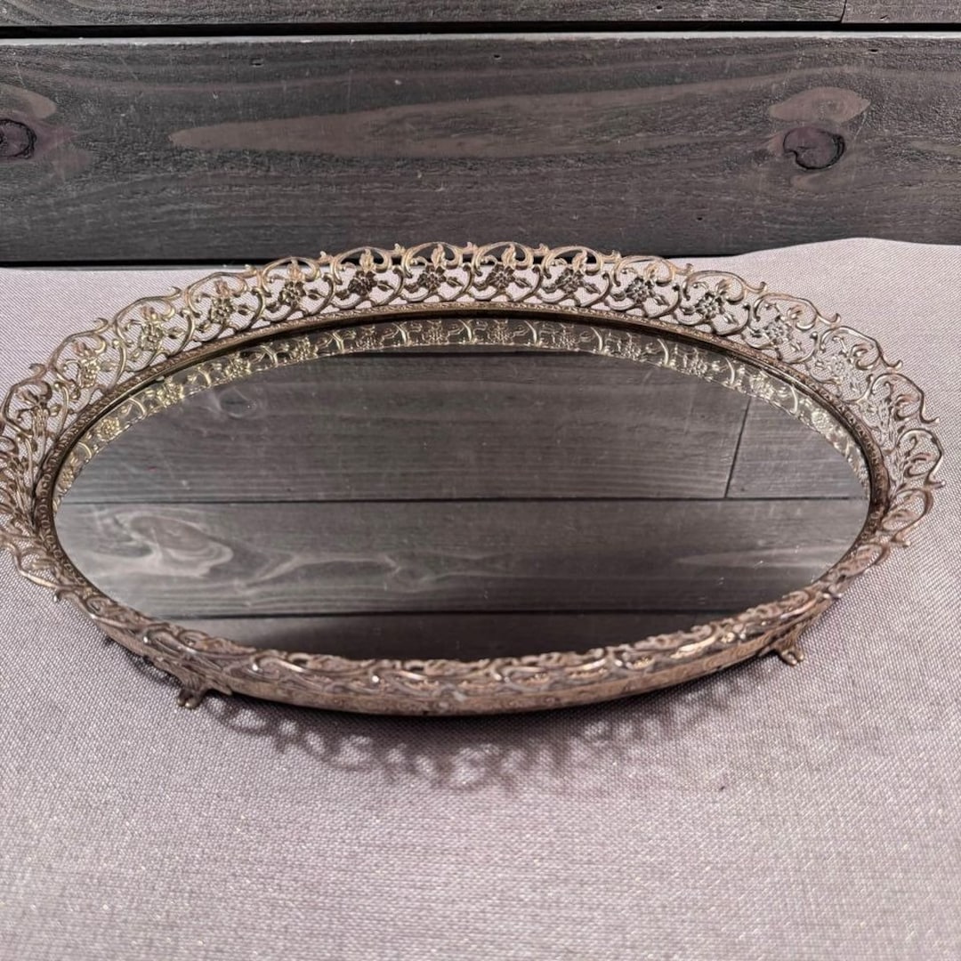 Vintage Hollywood Regency Gold Filagree Mirrored Vanity Tray 14x10 - Etsy