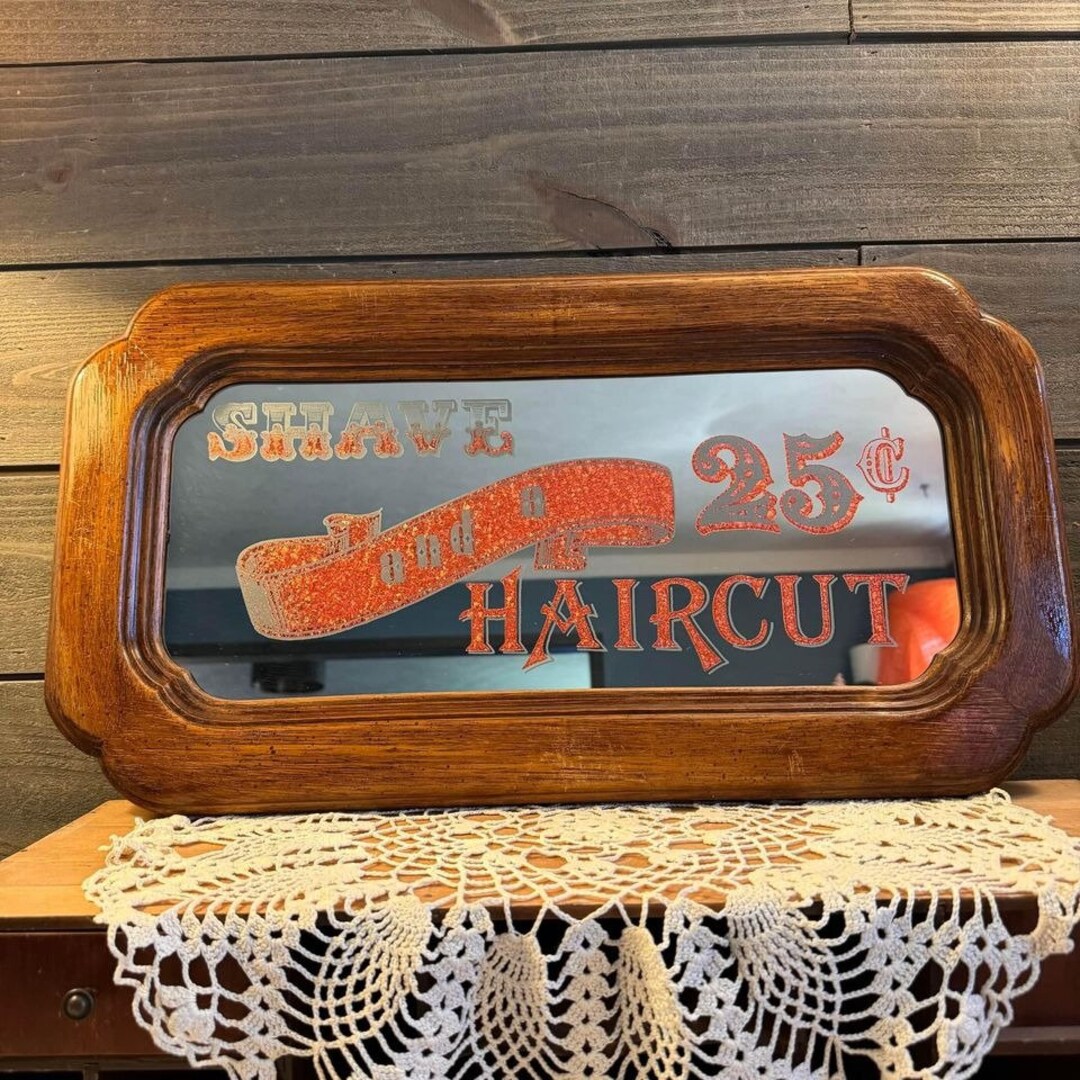 Vintage Faux Wood Mirror Barber Shop Salon Bathroom Mirror Decor - Etsy