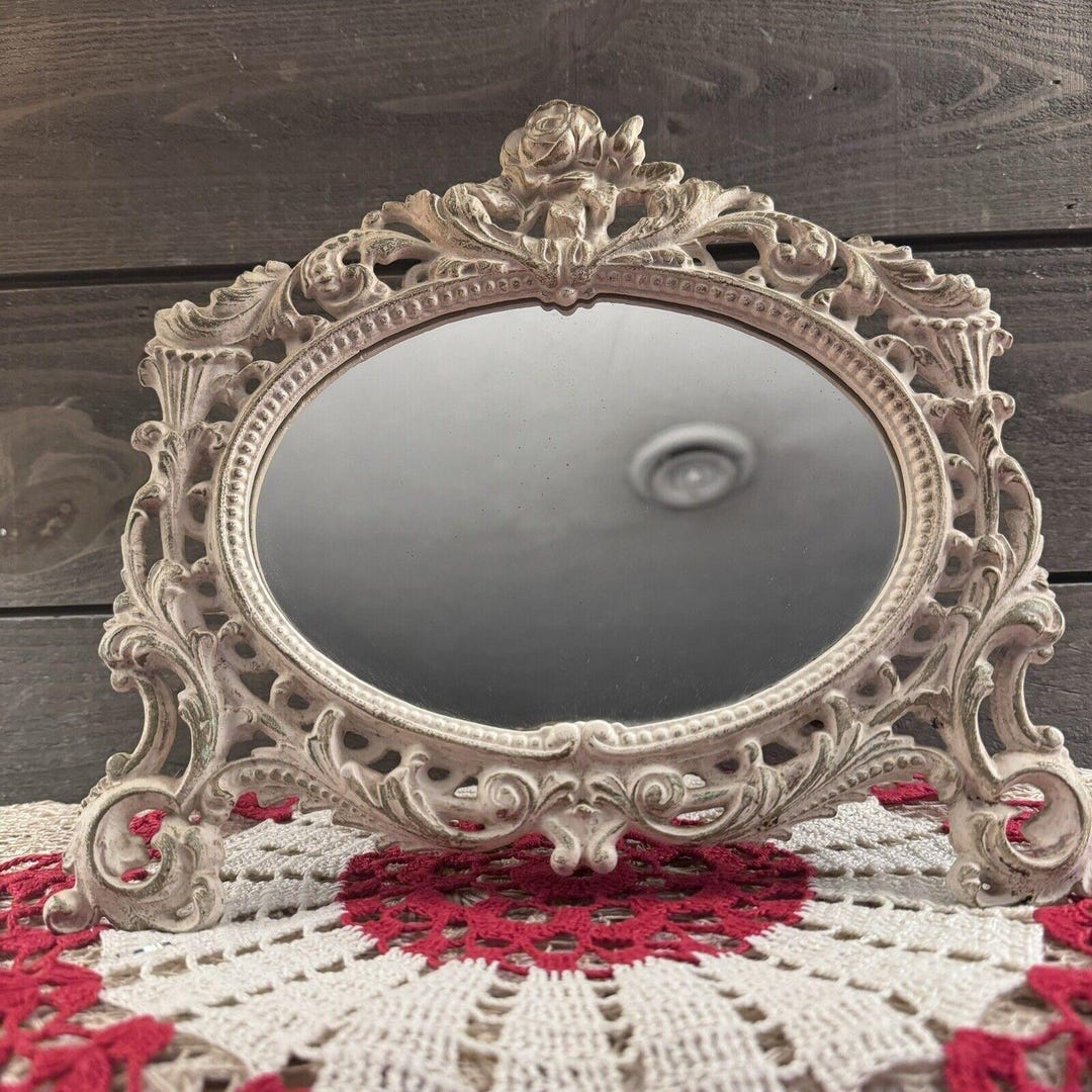 Antique Ornate Rose Vanity Mirror Cast Metal 10x9.5 - Etsy