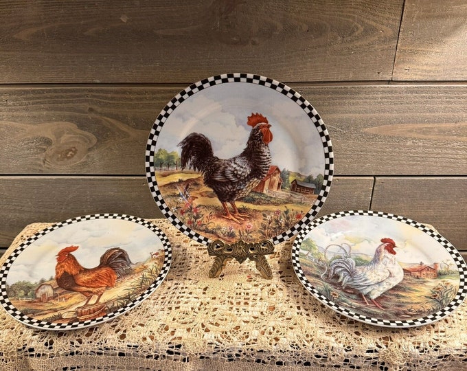 Checkered Chicken Plates 8 Set of 3 - Etsy