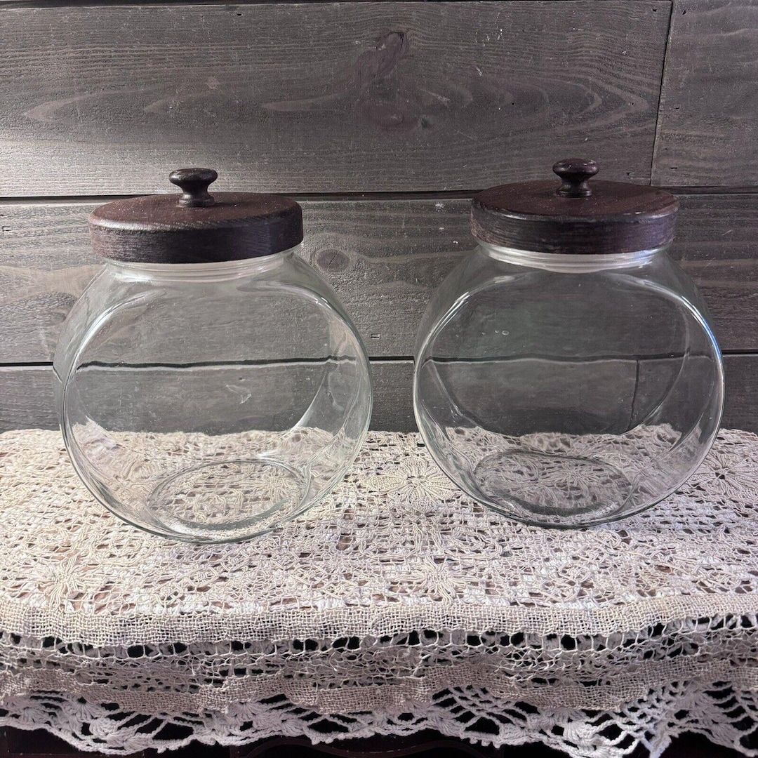 Vintage Candy Jars Wooden Lids Pair - Etsy