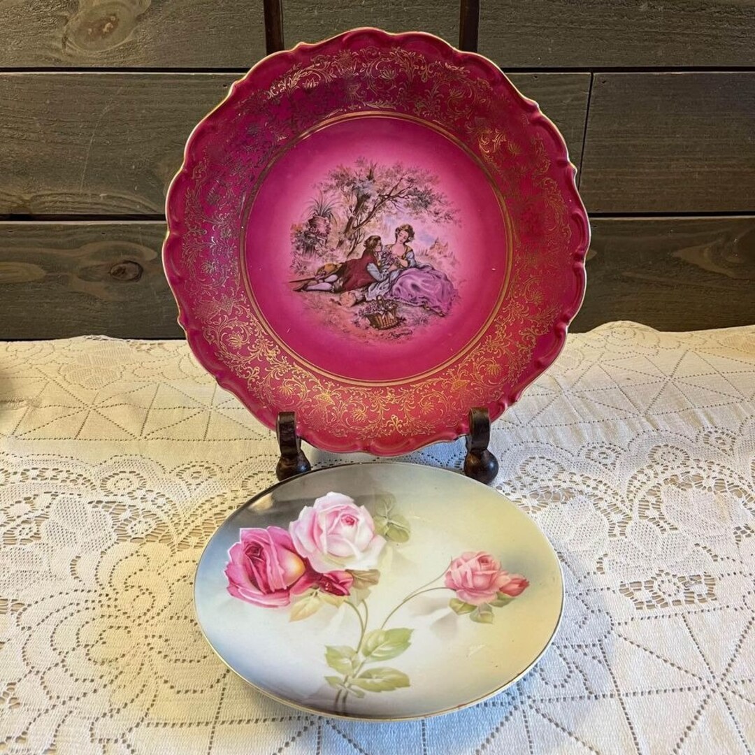 Vintage Limoges Signed Fragonard Germany Lovers Portrait Plate and Rose ...