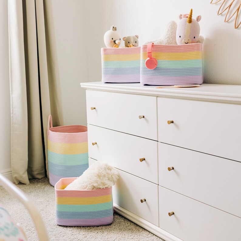 Organihaus Rope Rainbow Storage Baskets for Shelves Rainbow - Etsy
