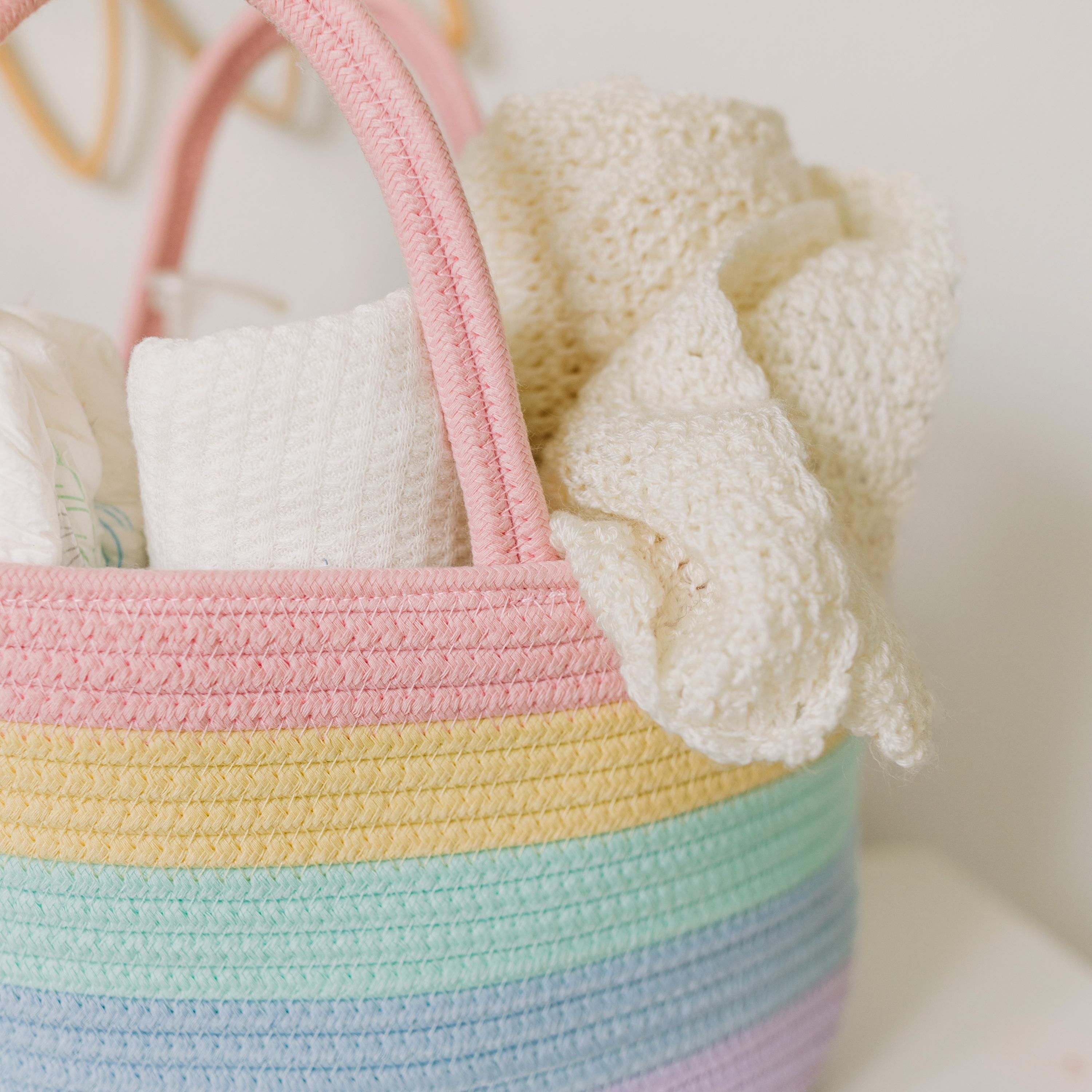Organihaus Baby Diaper Caddy, Pastel Rainbow Nursery Basket Organizer ...