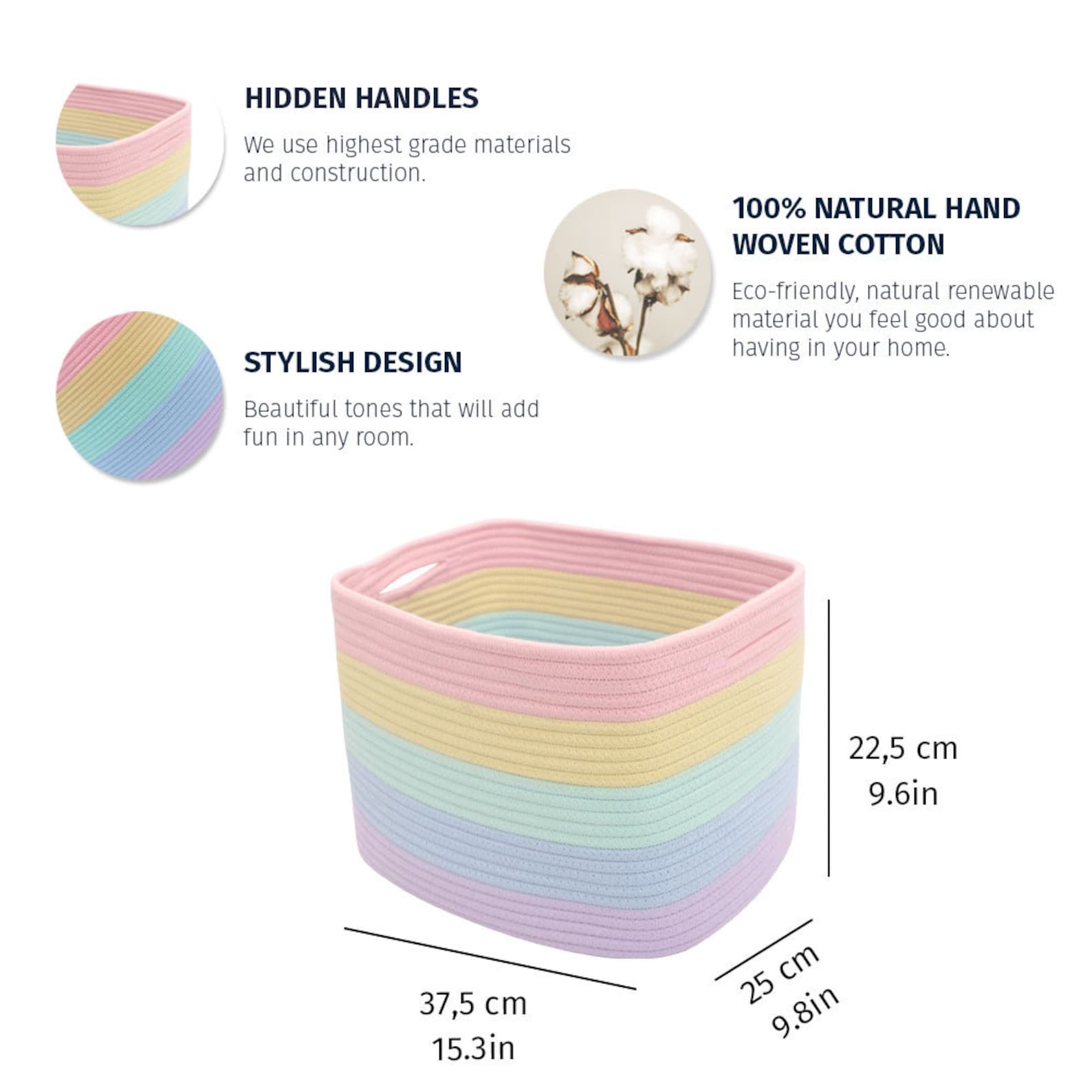 Organihaus Rope Rainbow Storage Baskets for Shelves Rainbow - Etsy