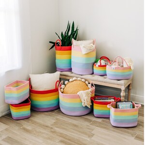Organihaus Rainbow Basket for Pastel Classroom Decor Large Cotton Rope ...