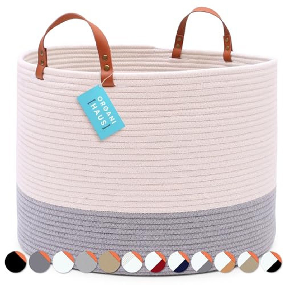 Organihaus Gray Baskets for Organizing Large Blanket Basket for Living ...