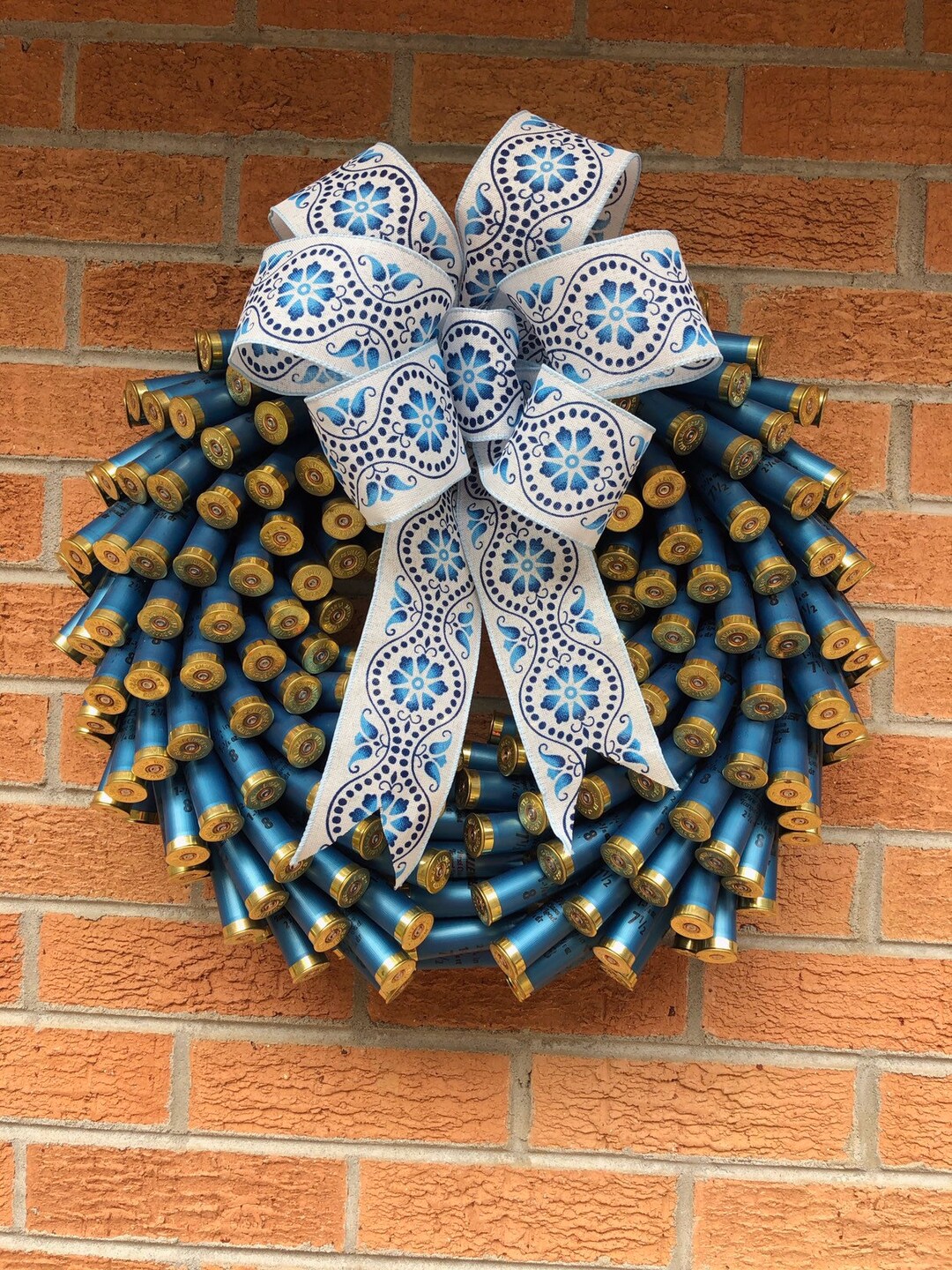 Blue Shell Wreath With Blue and White Floral Design Bow - Etsy