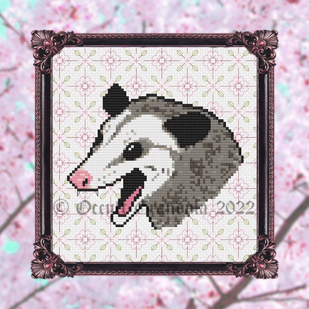 Sakura Possum Cherry Blossom Floral Opossum Kawaii Blackwork Cross ...
