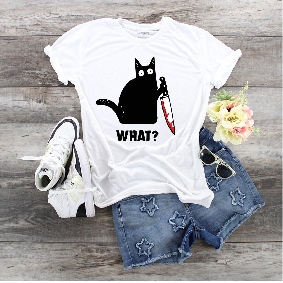 Black Cat With Knife T-shirt: Edgy Kitty Graphic Tee - Etsy