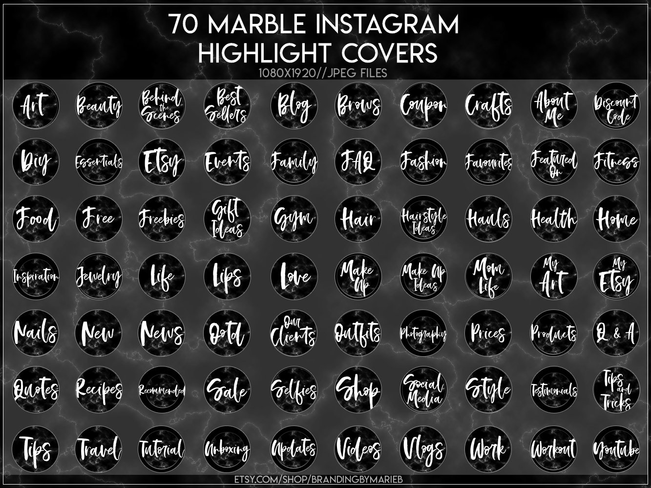 Black Marble Minimal Instagram Highlight Covers Highlight - Etsy