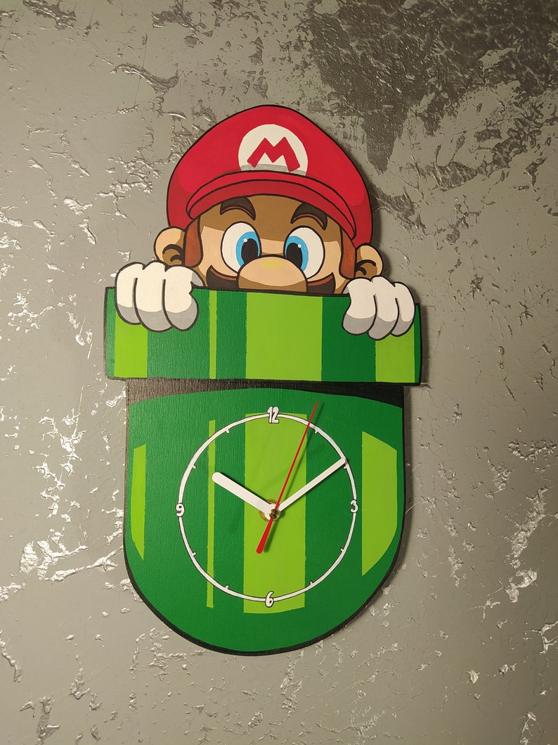 Super Mario Cartoon Character Handmade Wooden Wall Clock - Etsy