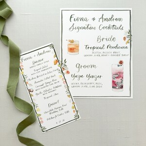 Custom Cocktail Menu With Calligraphy and Watercolor Illustrations - Etsy