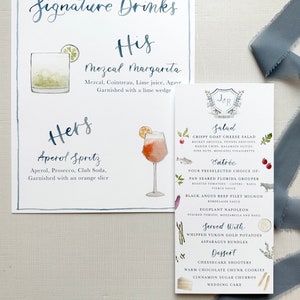 Custom Cocktail Menu With Calligraphy and Watercolor Illustrations - Etsy