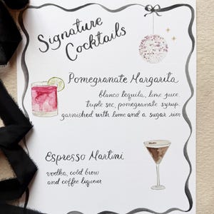 Custom Cocktail Menu With Calligraphy and Watercolor Illustrations - Etsy
