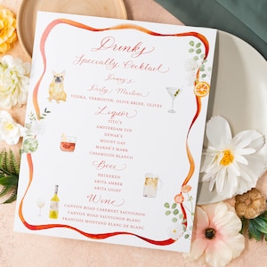 Custom Cocktail Menu With Calligraphy and Watercolor Illustrations - Etsy