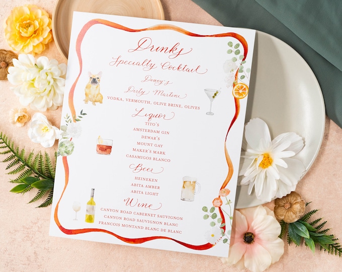 Custom Cocktail Menu With Calligraphy and Watercolor Illustrations - Etsy