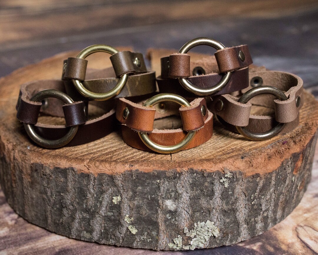 Leather Double Wrap Cuff Bracelets With Solid Brass Ring Snap - Etsy