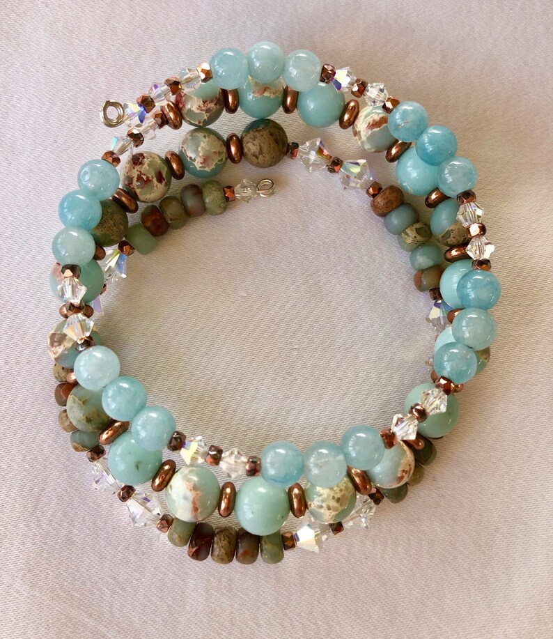BEST SELLER African Blue Opal, Aquamarine, Copper, Swarovksi Crystals ...