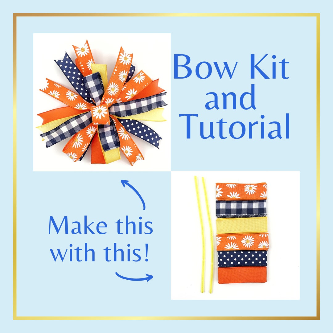 Orange and Blue Daisy Bow Tutorial Kit, Daisy Wreath Bow Making Kit ...
