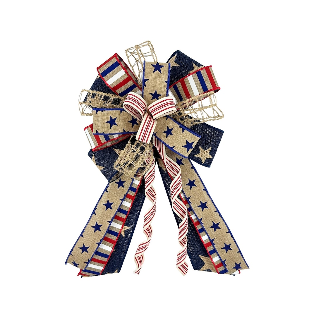 Rustic Patriotic Bow for Wreath Sign Lantern • Red Blue White Khaki ...