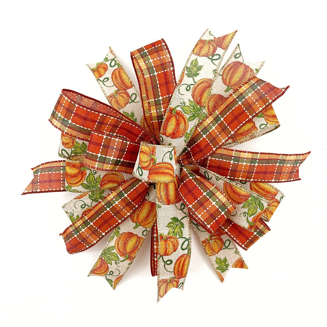 Ready Made Fall Pumpkin Bow for Wreaths and Lanterns • Seasonal Outdoor ...