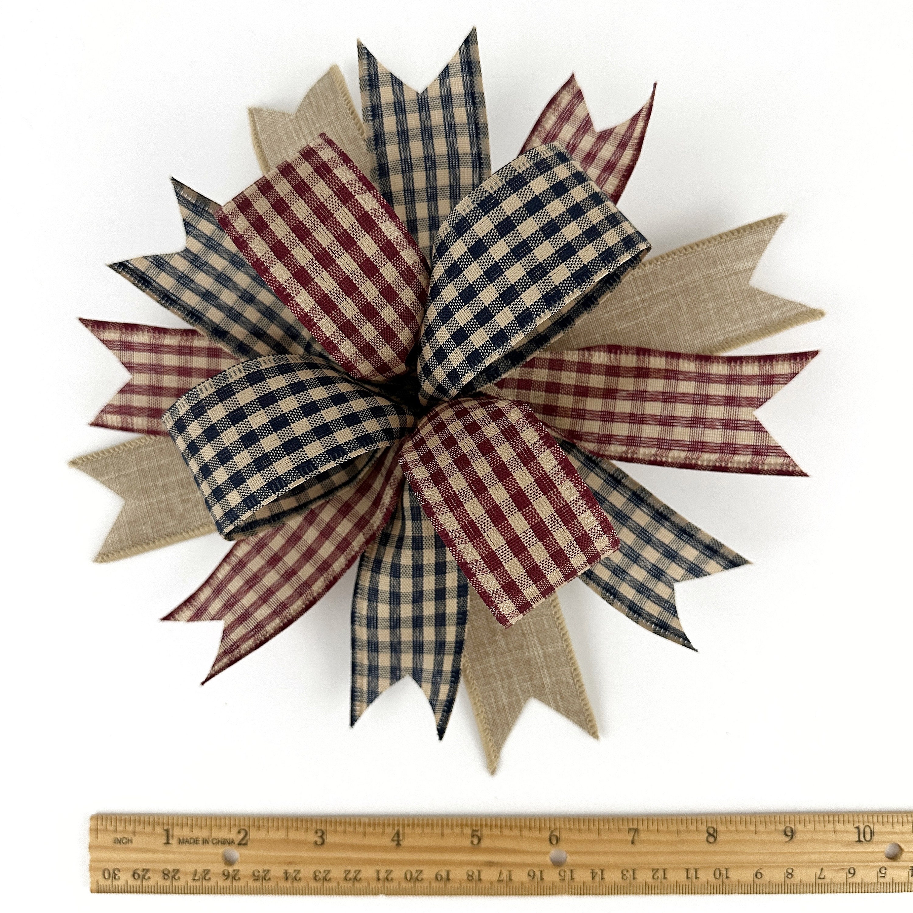 Rustic Red and Blue Gingham Bow for Signs or Gifts or Small Wreaths and ...