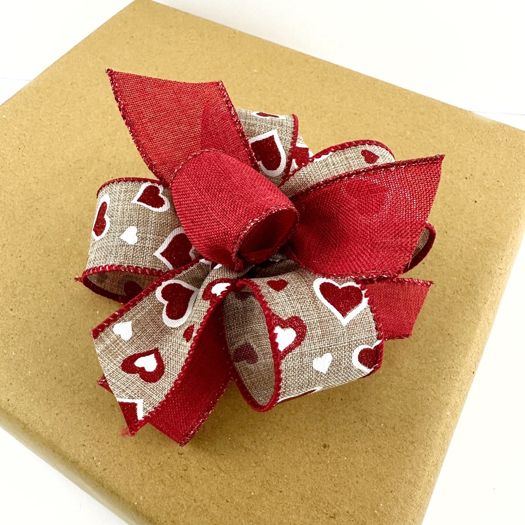 Glitter Hearts on Khaki Bow • Bow for Sign or Small Wreath or Gift ...