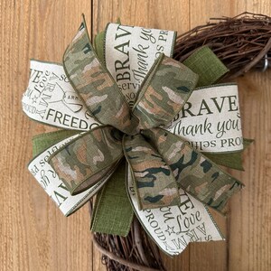 Army Appreciation Themed Bow • Green Army and Camouflage Bow for Wreath ...