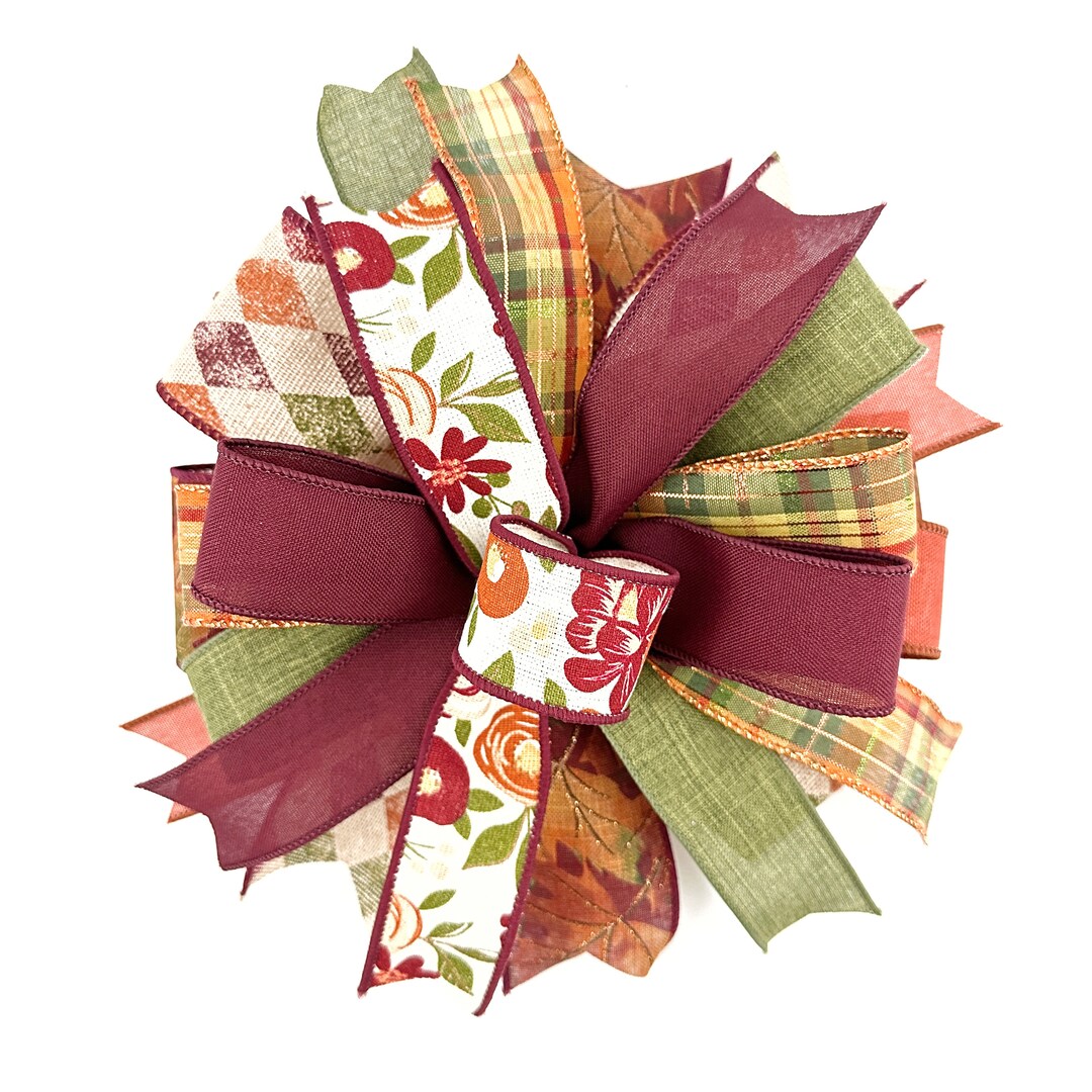 Ready Made Decorative Fall Wreath Bow • Wired Ribbon Bow • Autumn ...