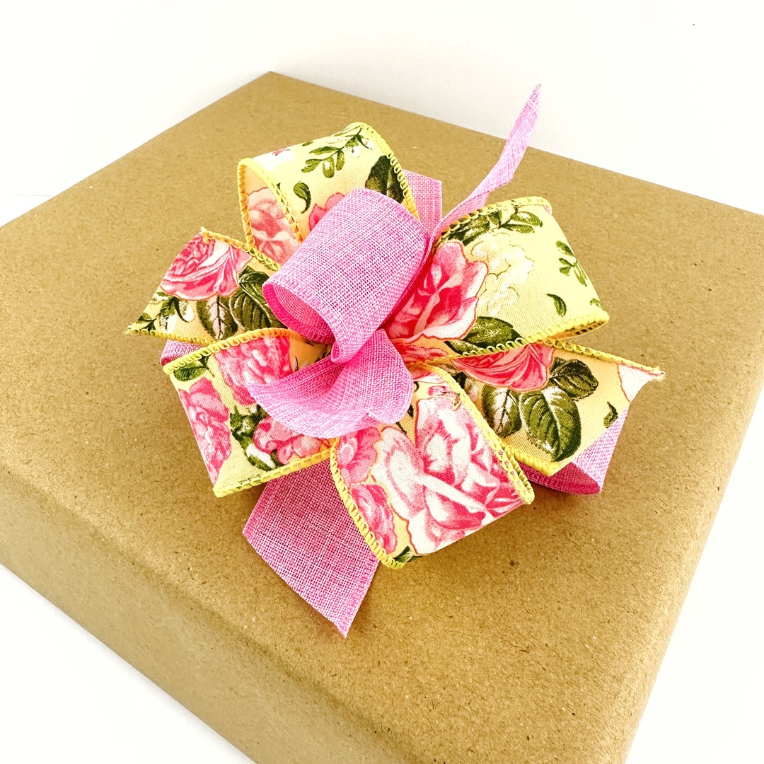 6 or 8" Yellow Floral Gift Bow for Gifts and Gift Baskets • Yellow and ...