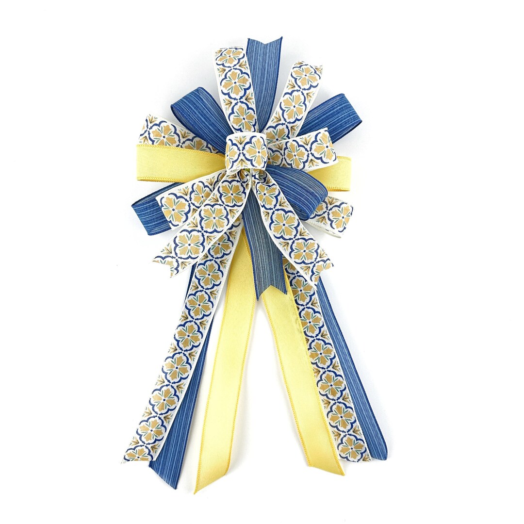 Blue and Yellow Bow for Wreaths or Lanterns or Signs or Mailboxes ...