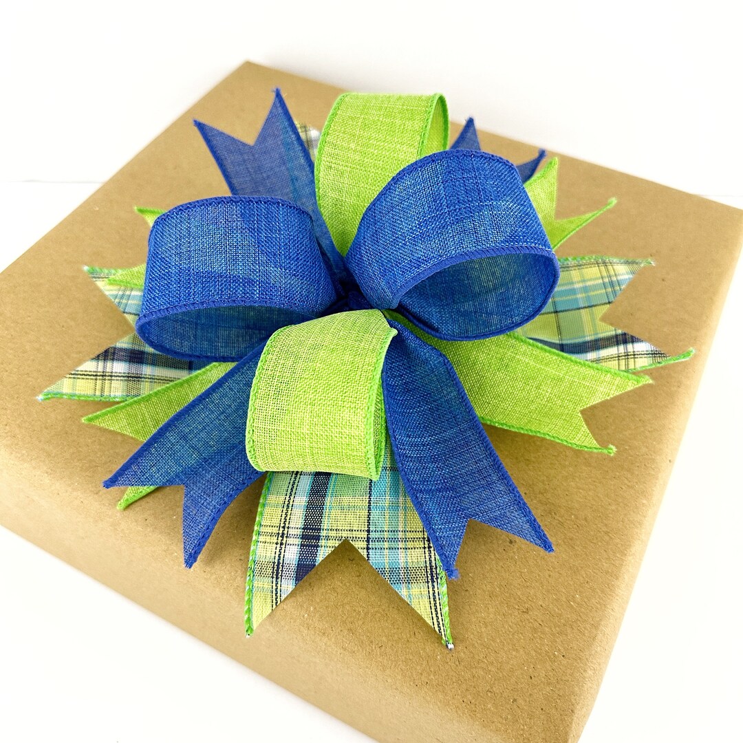 Blue and Green Gift Bow for Signs or Gifts or Gift Basket • Blue and Green Gift Topper or for ...