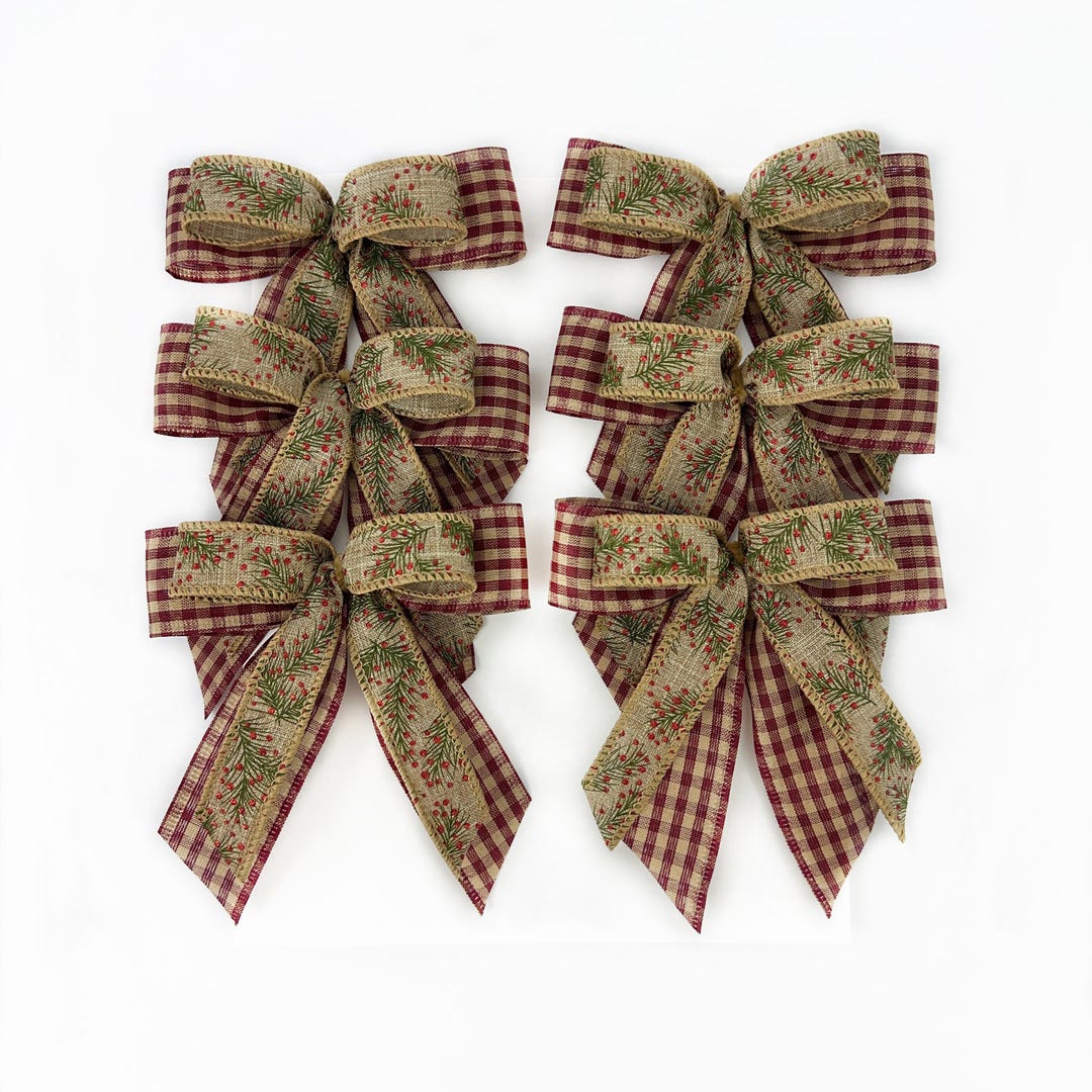 5" Rustic Christmas Tree Bow Sets for Gifts, Ornaments, Tree and Other ...