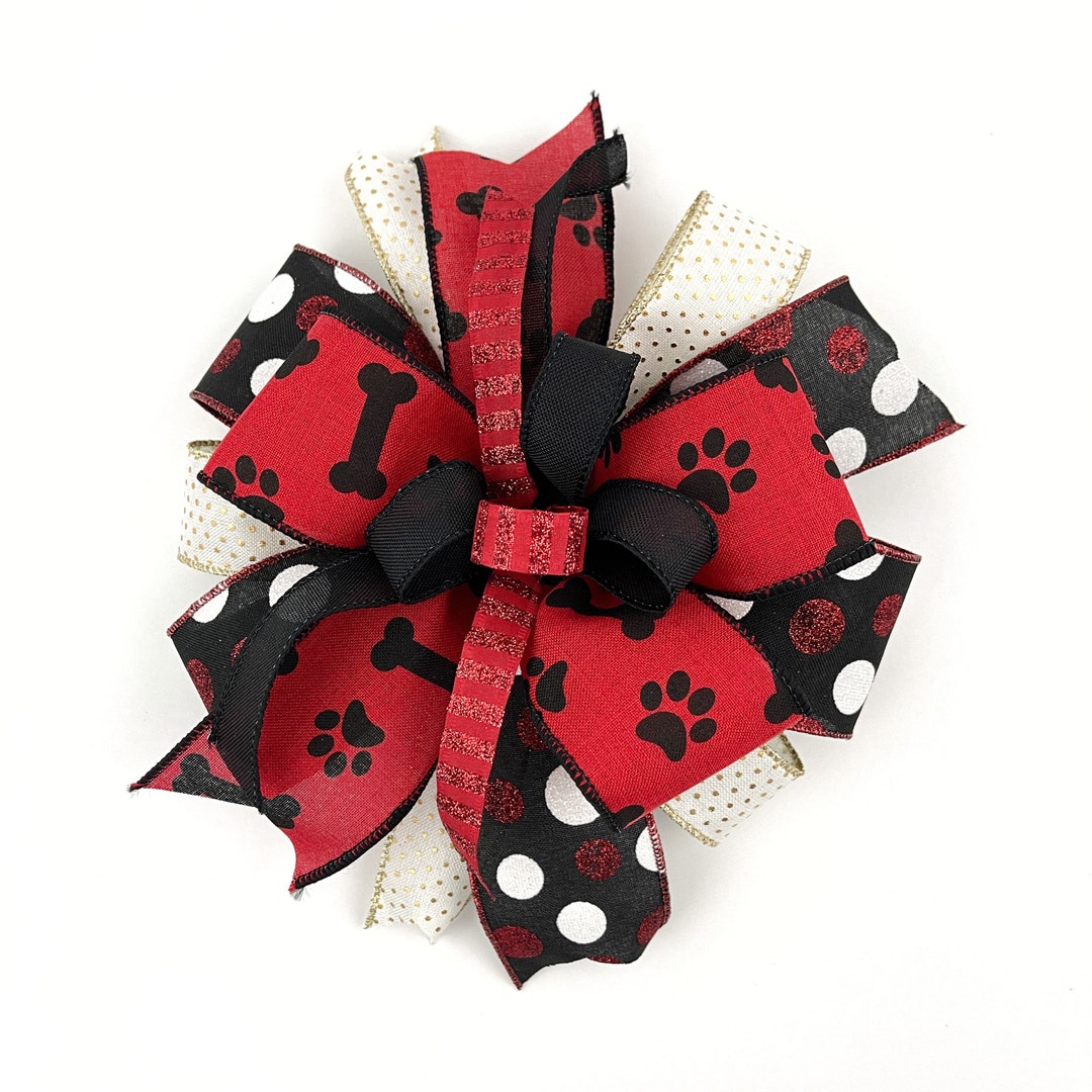 Pre-made Christmas Dog Print Bow for Wreaths or Lanterns or Mailboxes ...