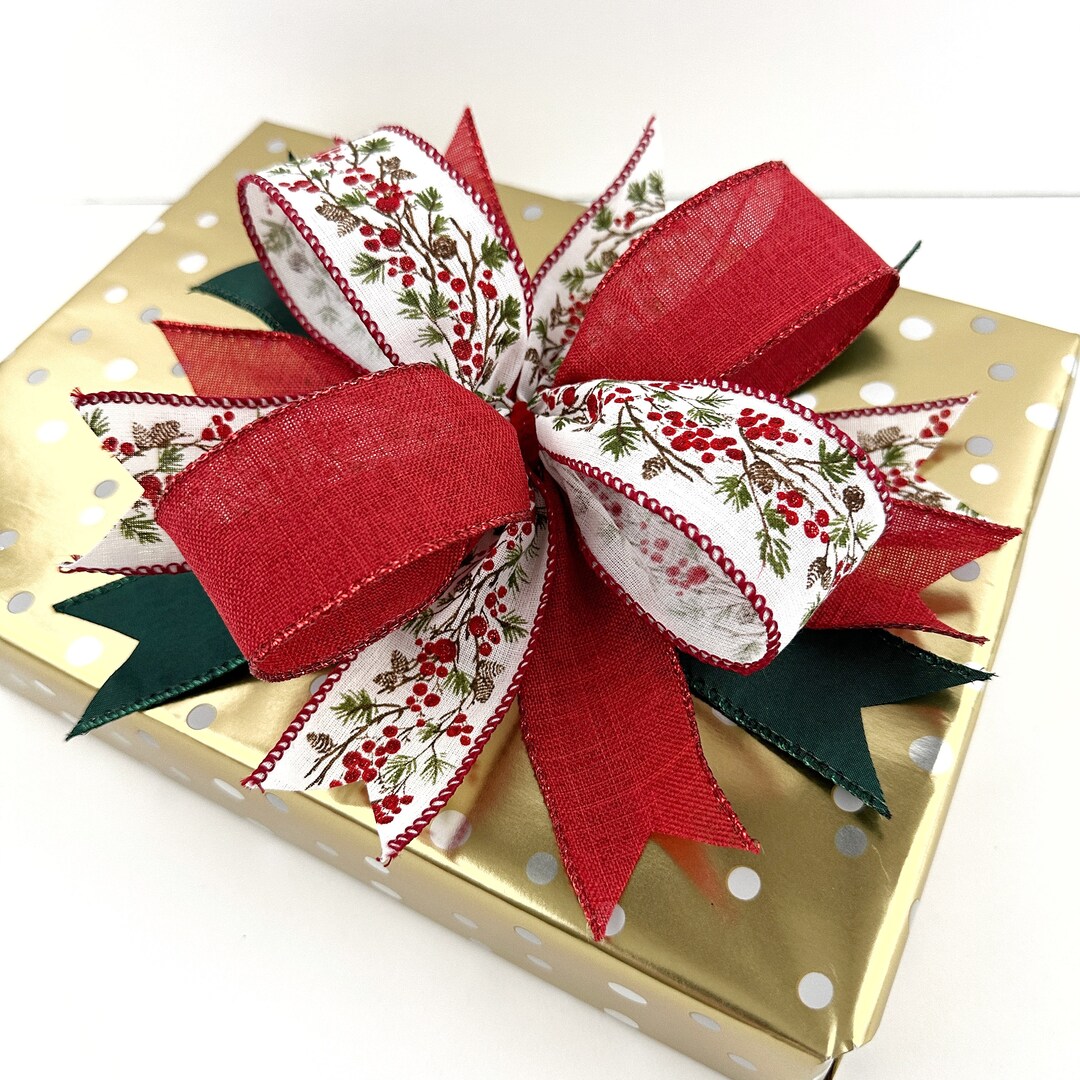 6 or 9 Inch Wired Holiday Gift Bow Christmas Gift Topper - Etsy
