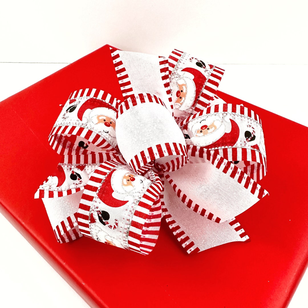 Small Santa Gift Topper for Christmas • 6 or 8 Inch Red and White Bow ...