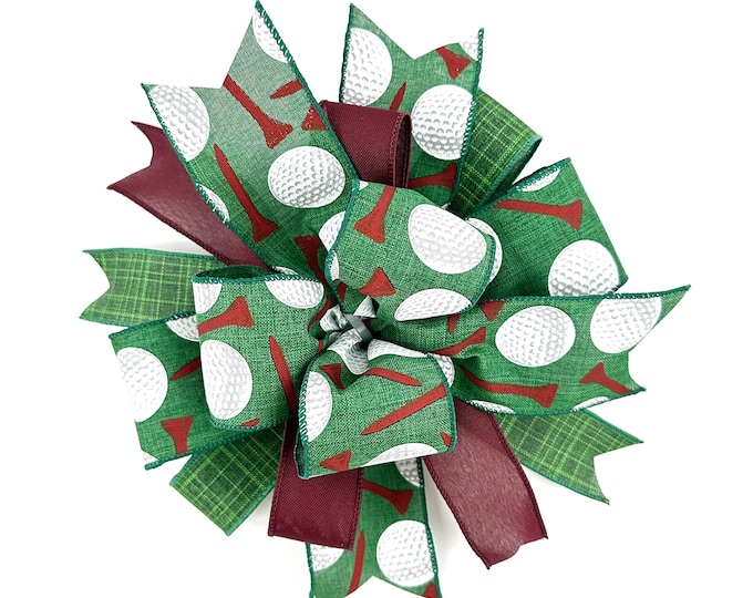Pre-made Golf Bow for Wreaths and Lanterns, Golf Front Door Outdoor Bow ...