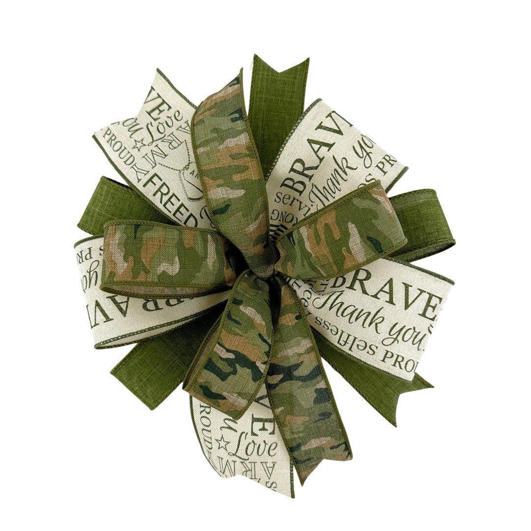 Army Appreciation Themed Bow, Green Army and Camouflage Bow for Wreaths ...