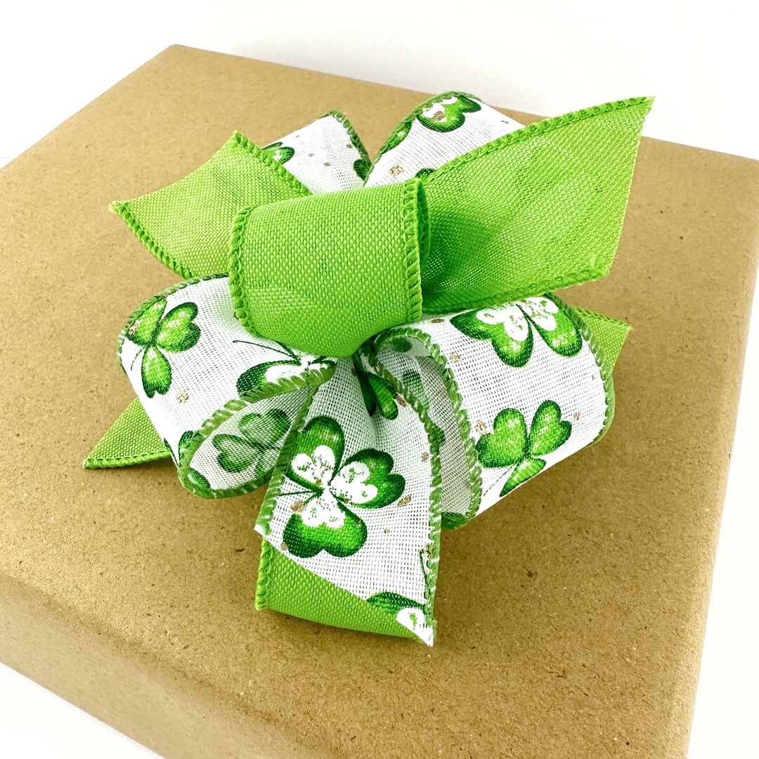 Green and White Shamrock Bow for Present and Gift Topper • St Patrick ...