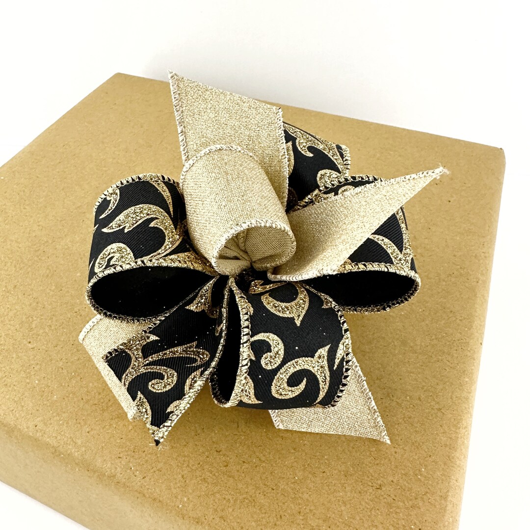 6 or 8 Inch Black and Gold Gift Bow for Gift Baskets or Signs or Small ...