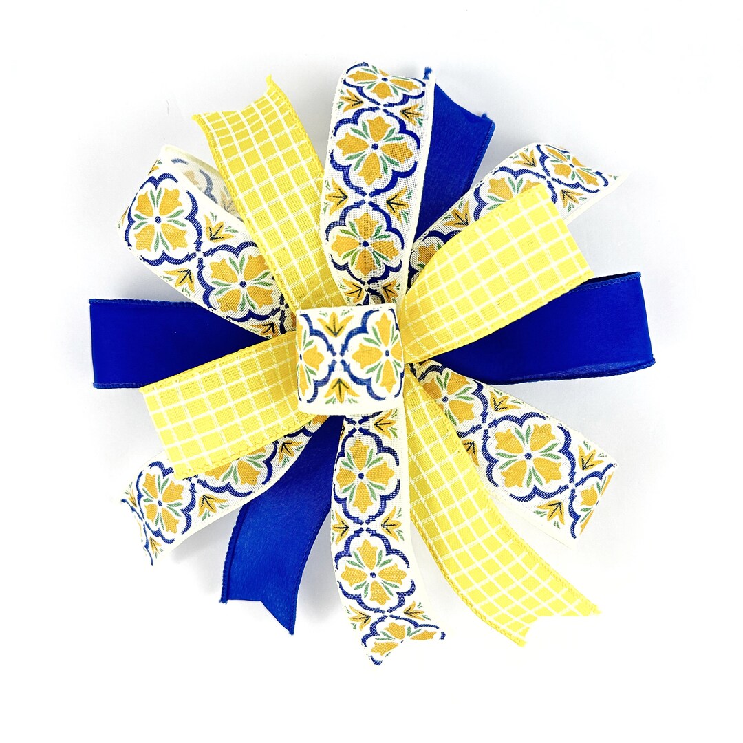 Pre-made Blue and Yellow Bow for Wreaths or Lanterns or Signs or ...
