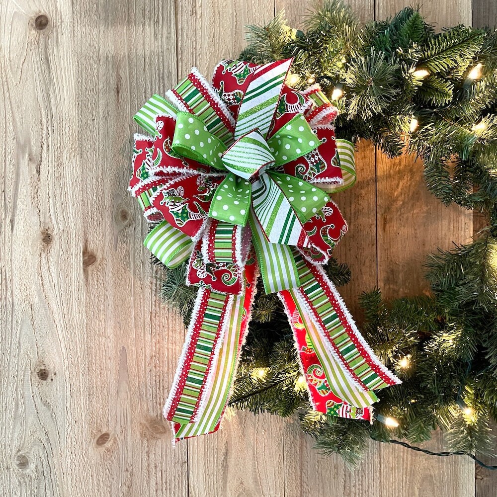 Fun Elf Stocking Christmas Bow • Bow for Christmas Wreath and Party ...
