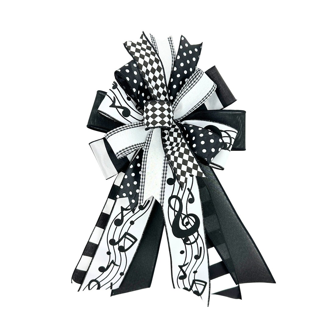 Music Staff Bow for Wreaths Signs Lanterns and Gifts • Black and White ...