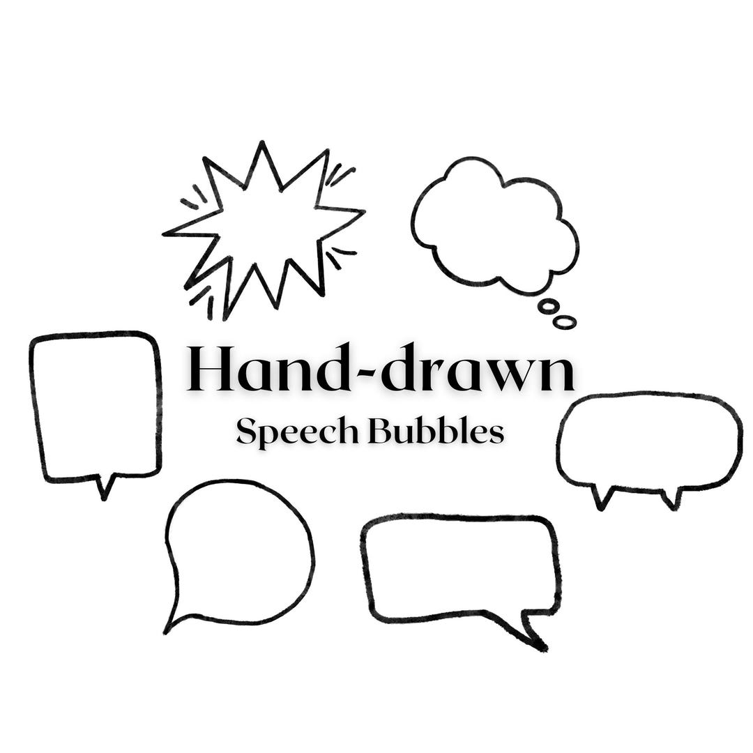 Six Hand-drawn Speech Bubbles. Hand-drawn Word Bubbles PNG Instant ...