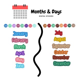 Months, Days & Dates Digital Stickers | PNG Files | Pre-cropped ...