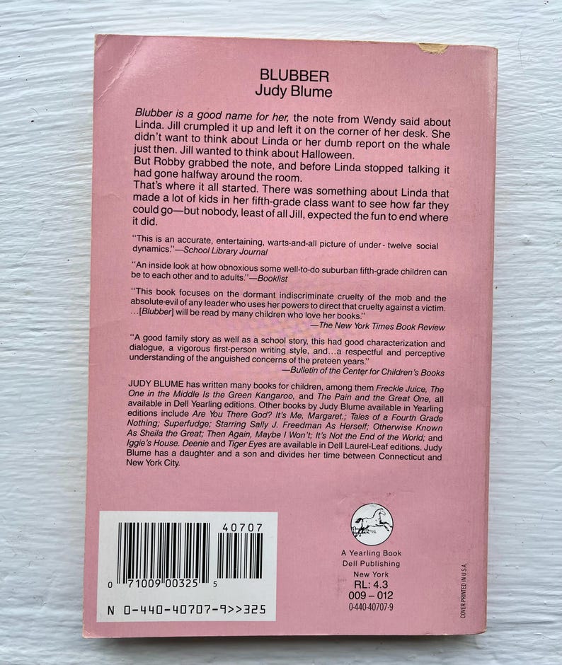 Blubber by Judy Blume - Etsy