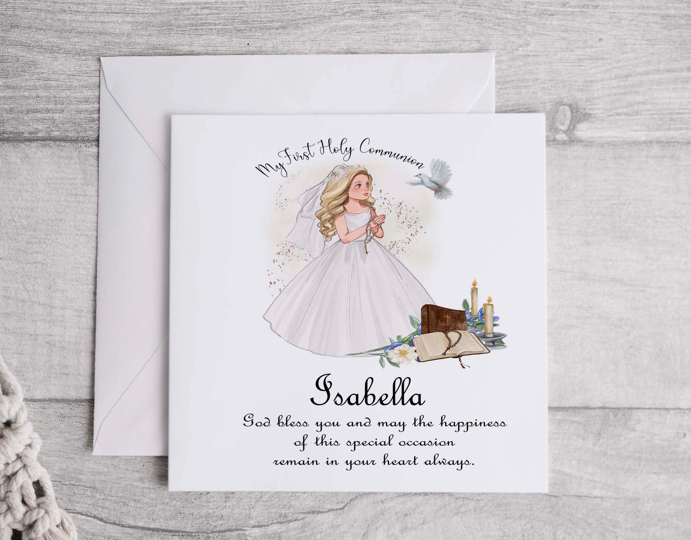 First Holy Communion Card With Girl/personalised Card/1st - Etsy