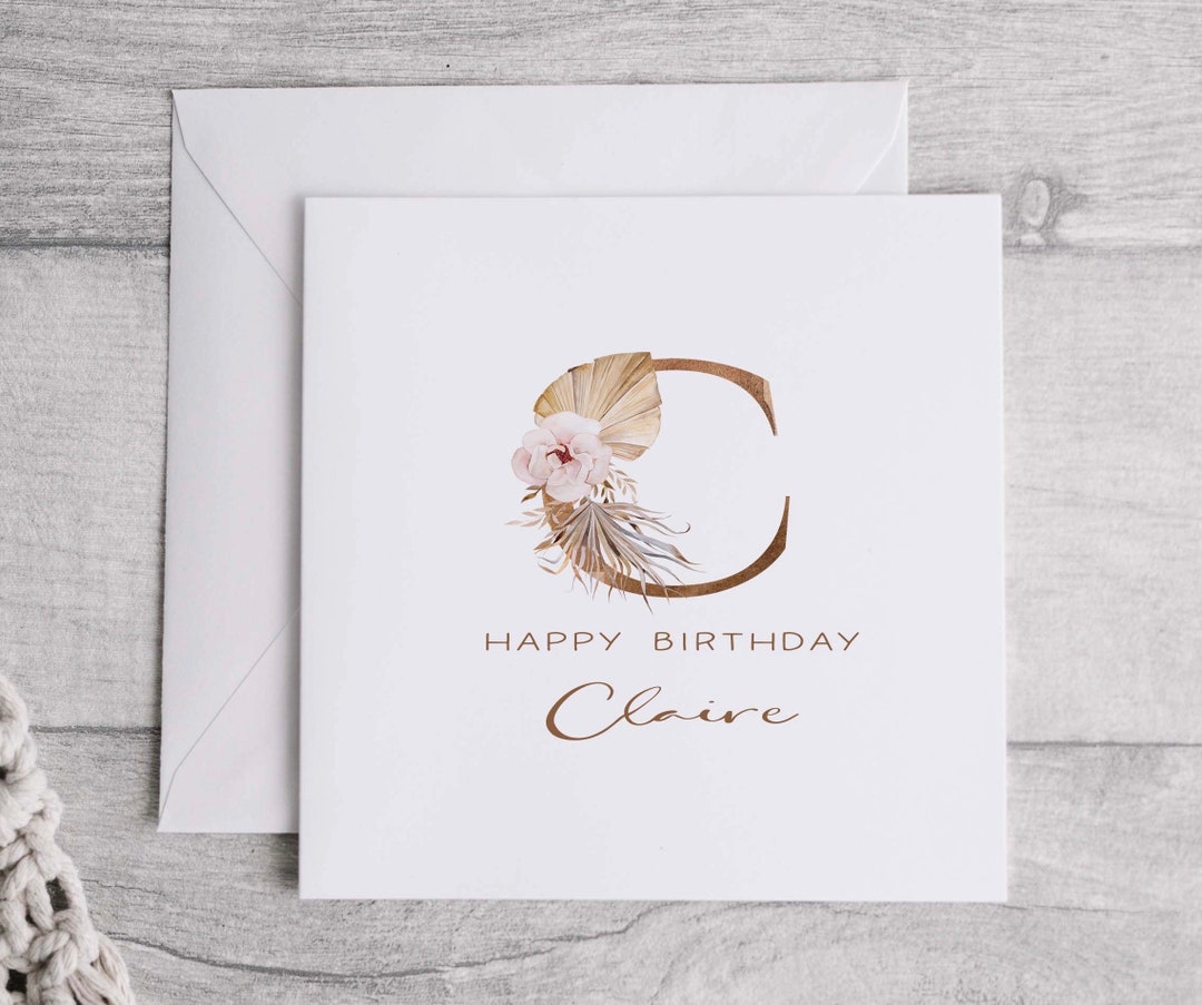 Personalised Birthday Card for Her, Floral Initial, Custom Alphabet ...