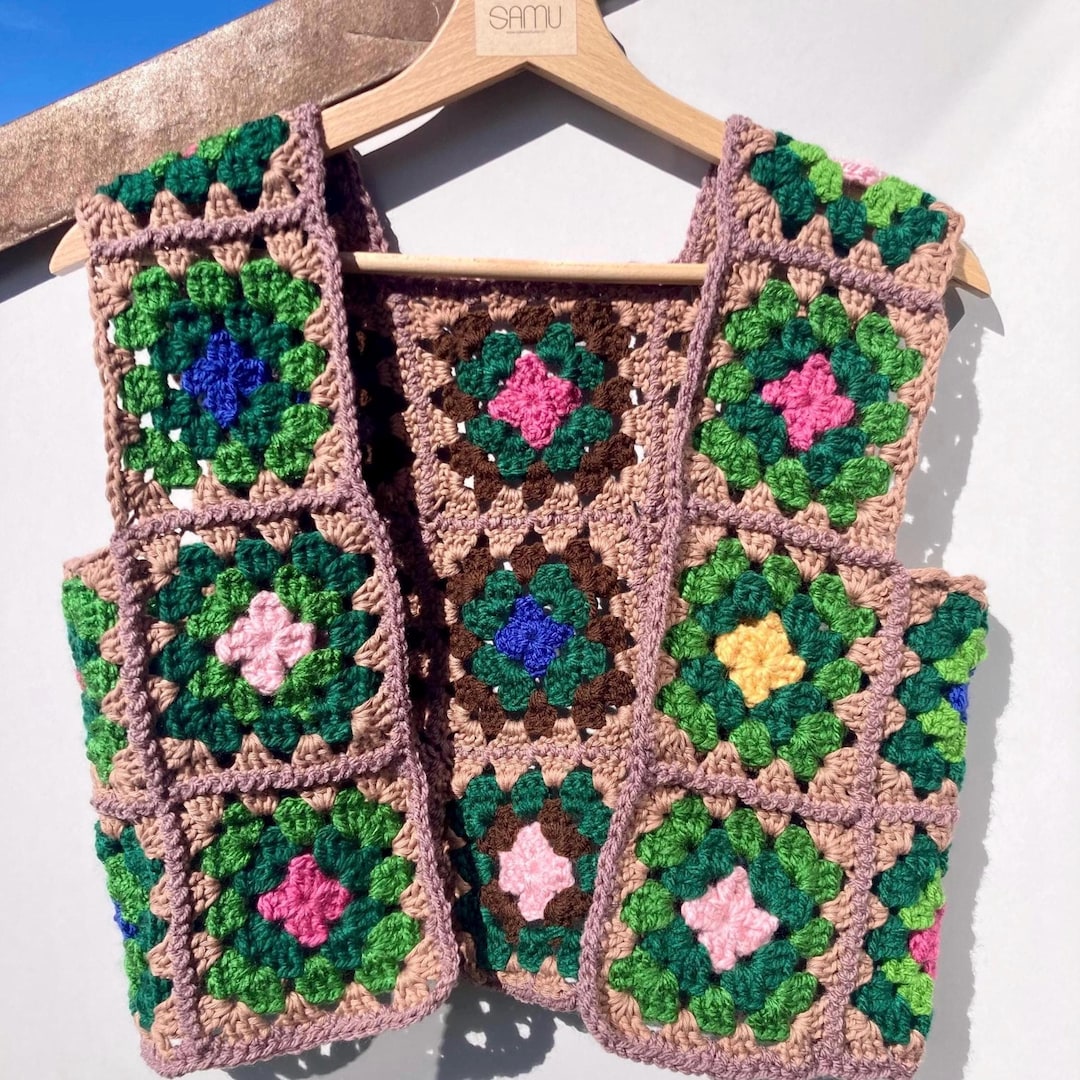 Granny Square Vest Autumnal Colors Vest Ladies Crocheted Vest Autumn ...